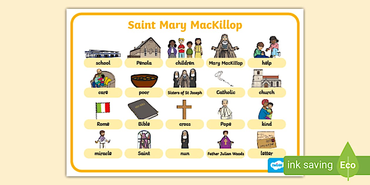 Saint Mary MacKillop Word Mat (teacher made) - Twinkl