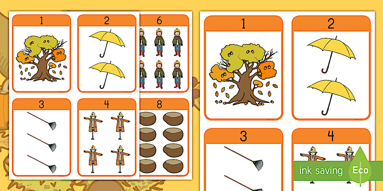Fall Number Flash Cards - Twinkl