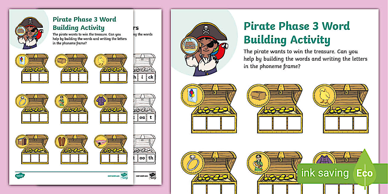 Pirates Phase 3 CVC Word Building Activity (teacher made)