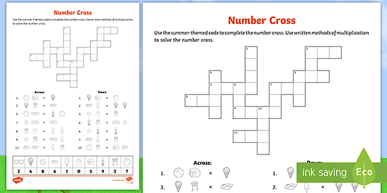 KS2 Summer Themed Number Cross Worksheet - Twinkl