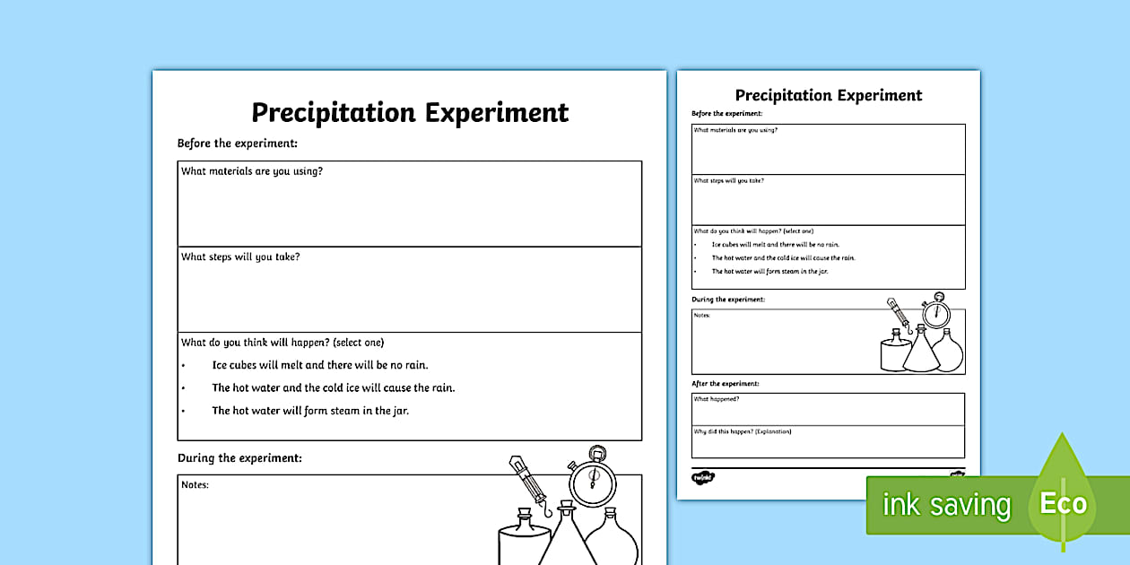 Editable Precipitation Experiment Worksheet - Twinkl