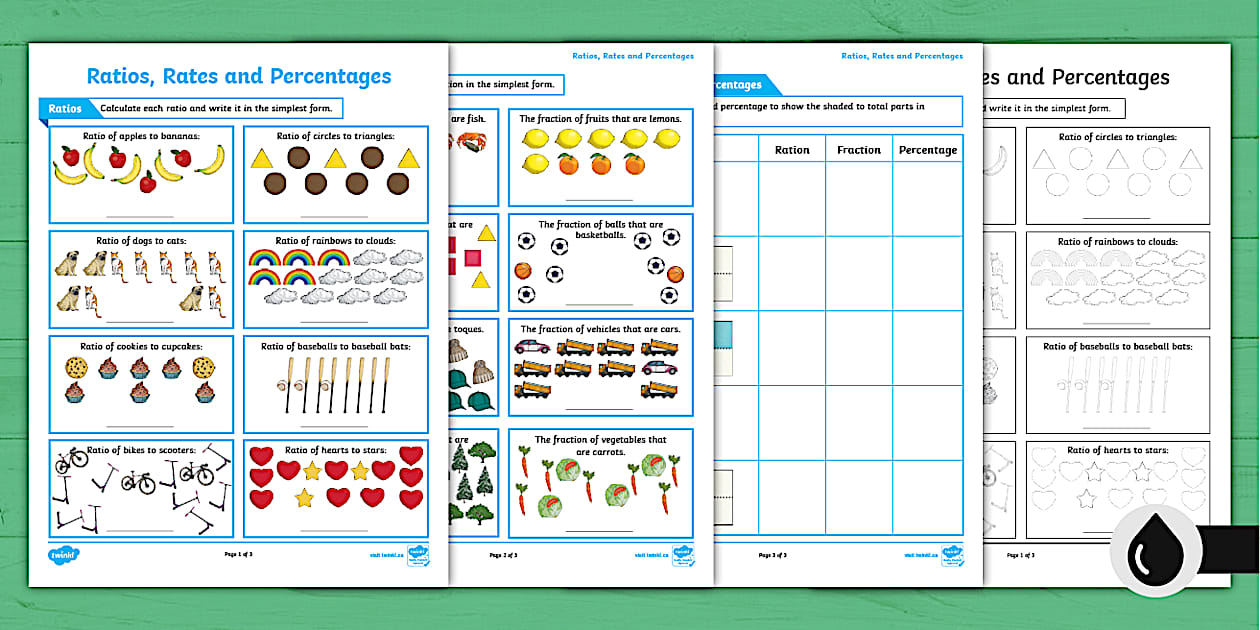 Ratios, Fractions and Percentages Worksheet | Twinkl CA