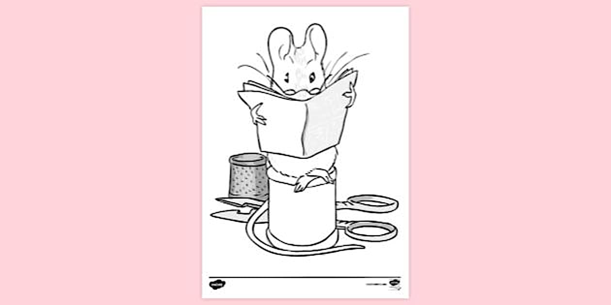 Mouse Sat on a Cotton Reel Colouring | Colouring Sheets