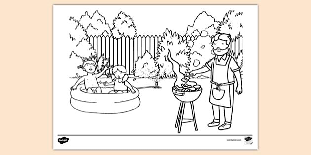 New Zealand February Backyard Scene Colouring Sheet - Twinkl