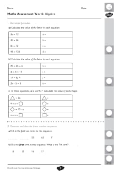 Year 6 SATs Algebra Questions: Assessment Preparation