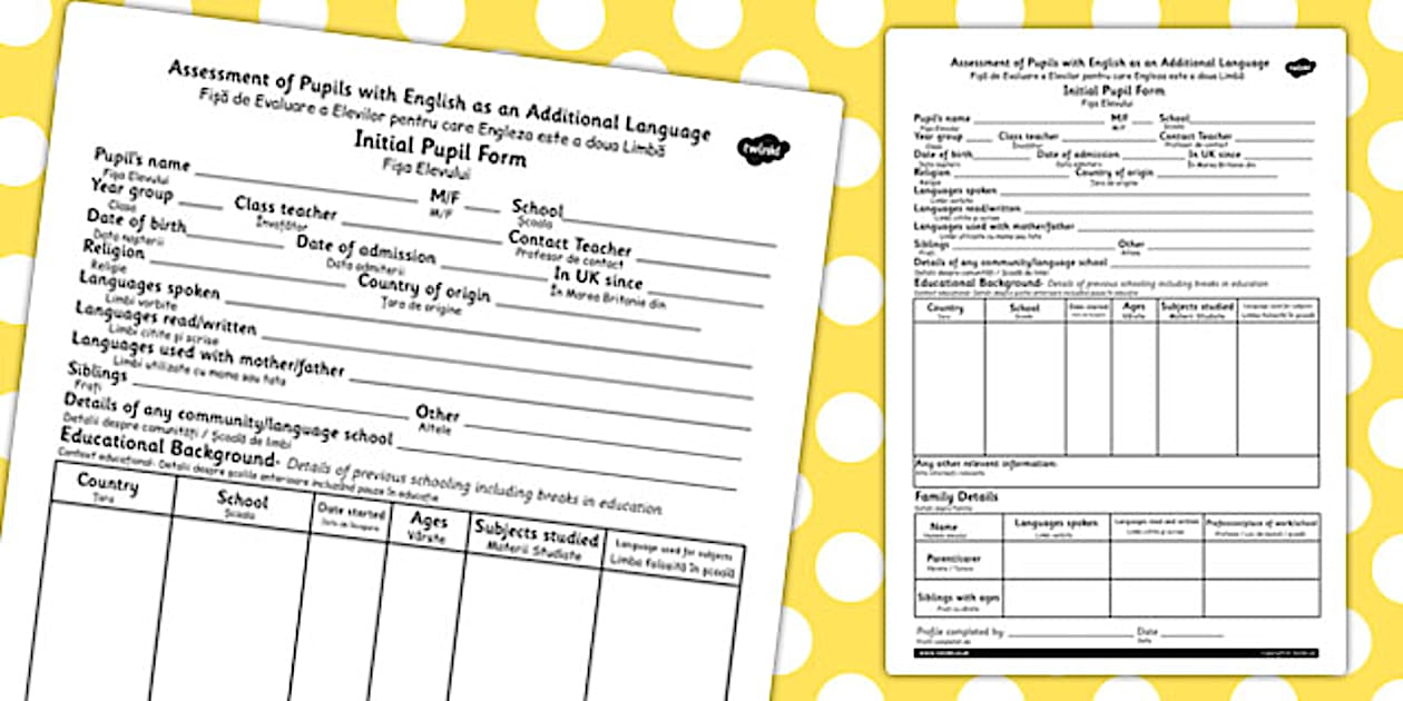 EAL Initial Pupil Profile Form EAL Romanian Translation - romania