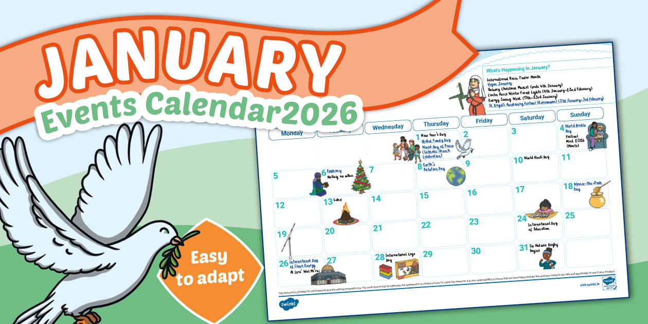 January Events Calendar 2026 - Irish Edition