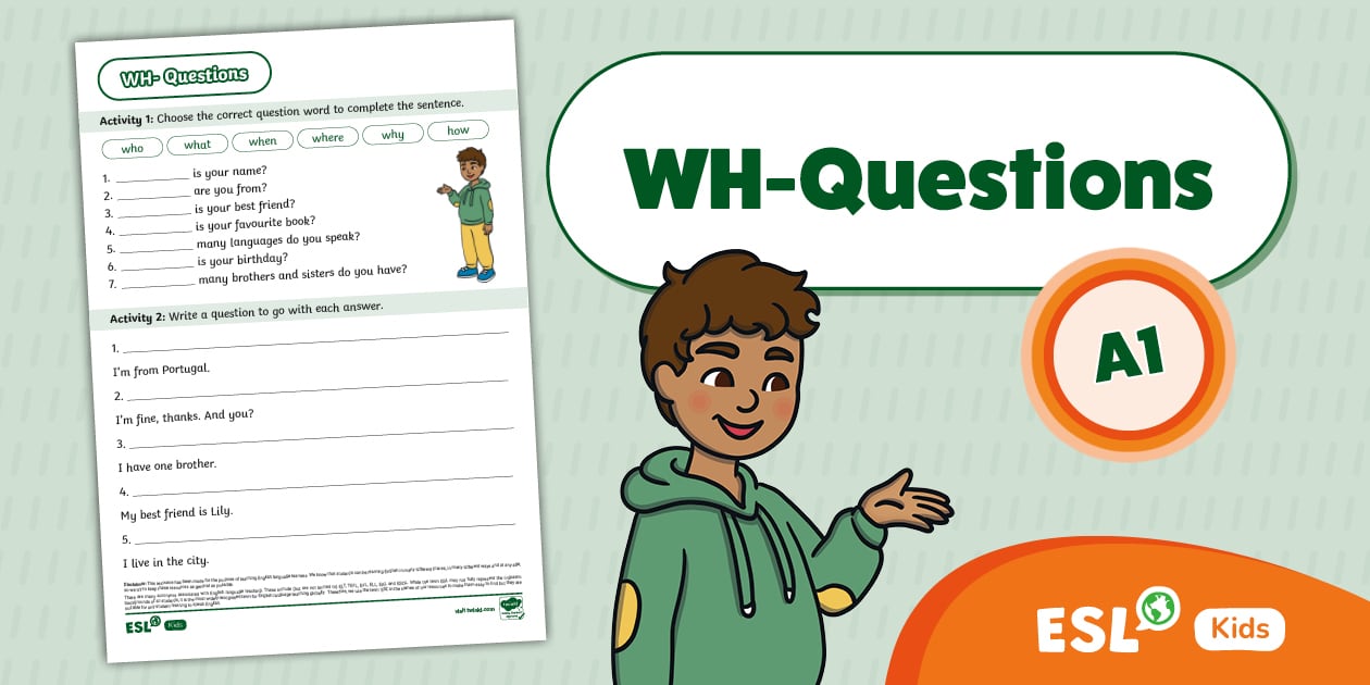 ESL WH-Questions Activity Sheet [Kids, A1]