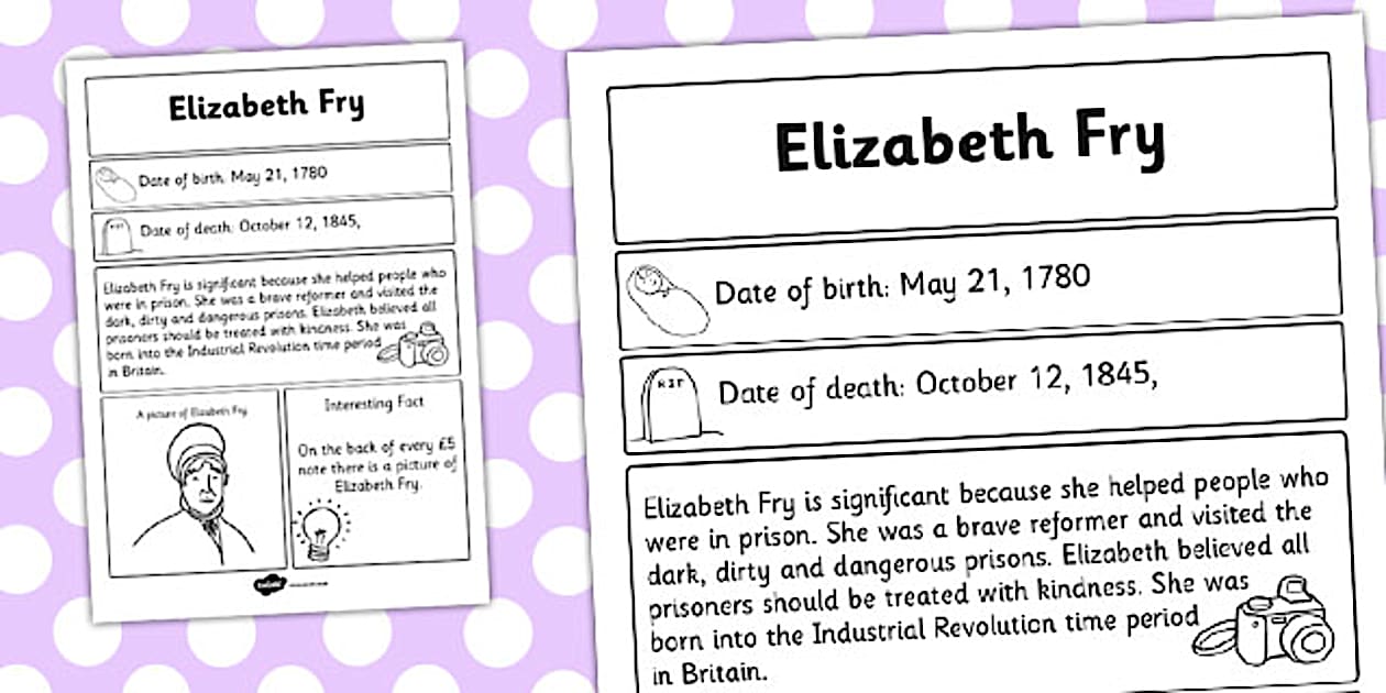 Elizabeth Fry Significant Individual Fact Sheet - Twinkl