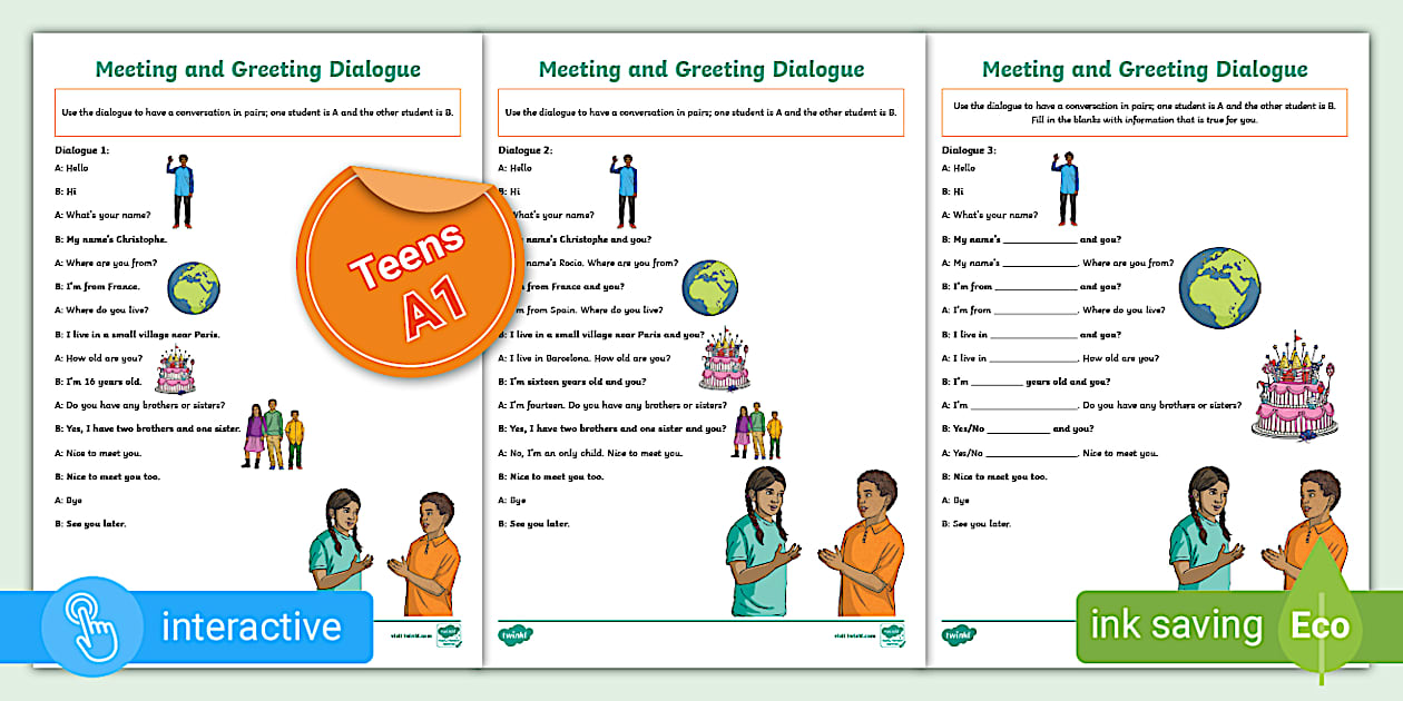 Editable ESL Meeting and Greeting People Dialogue Differentiated Worksheet