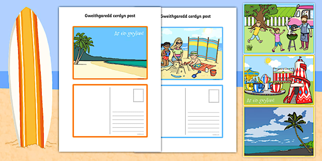 Welsh Postcard Writing Activity - Seasons - Summer - Twinkl