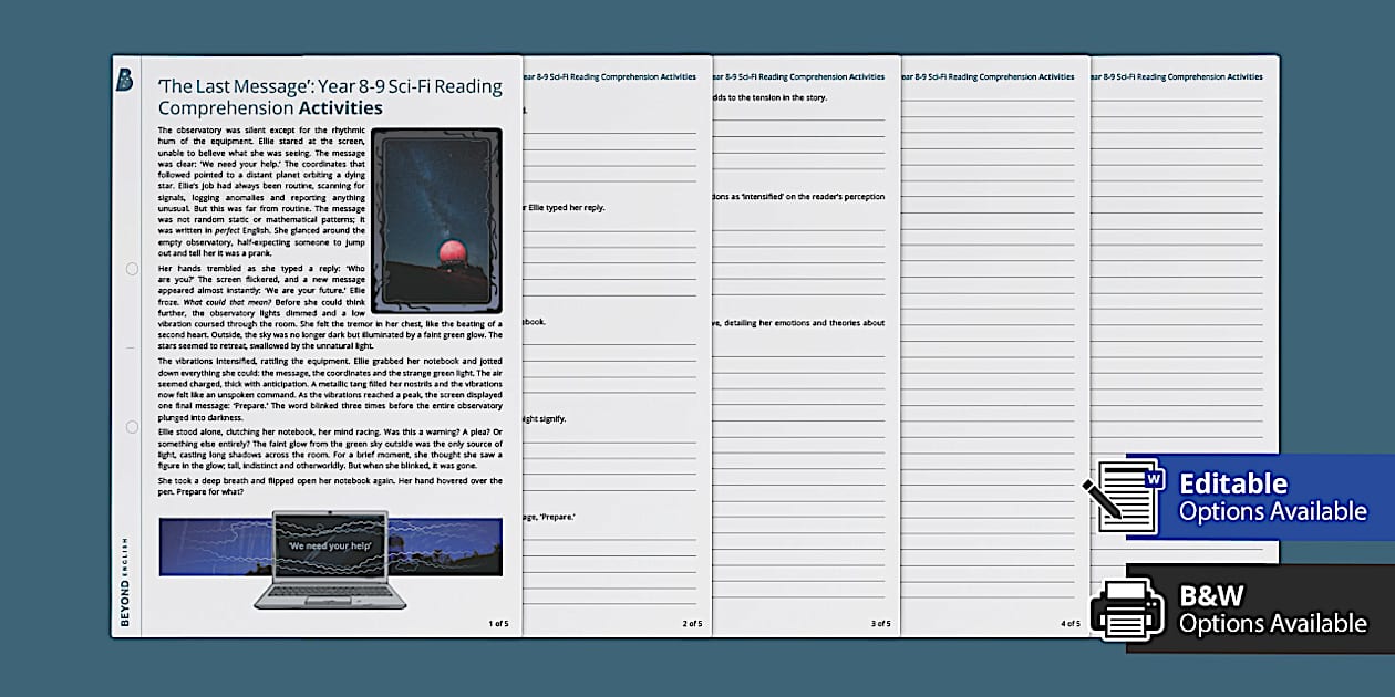 'The Last Message' Year 8-9 Sci-Fi Comprehension Activities