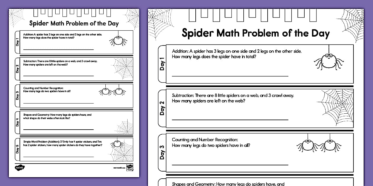 Kindergarten Spider Math Problem of the Day (teacher made)