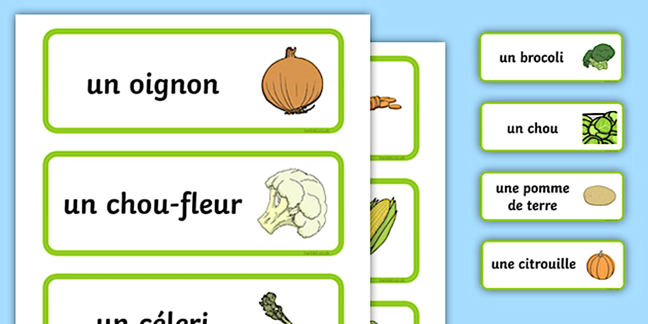 Vegetable Word Cards French (teacher made) - Twinkl