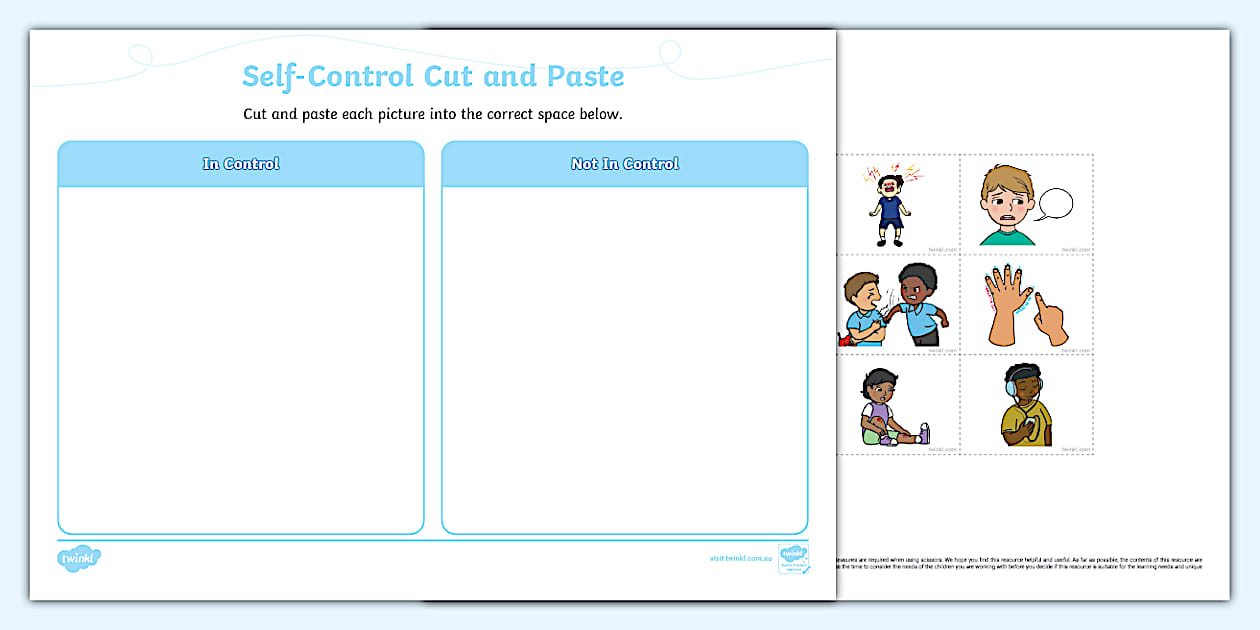 Self-Control Cut and Paste Worksheet (teacher made) - Twinkl