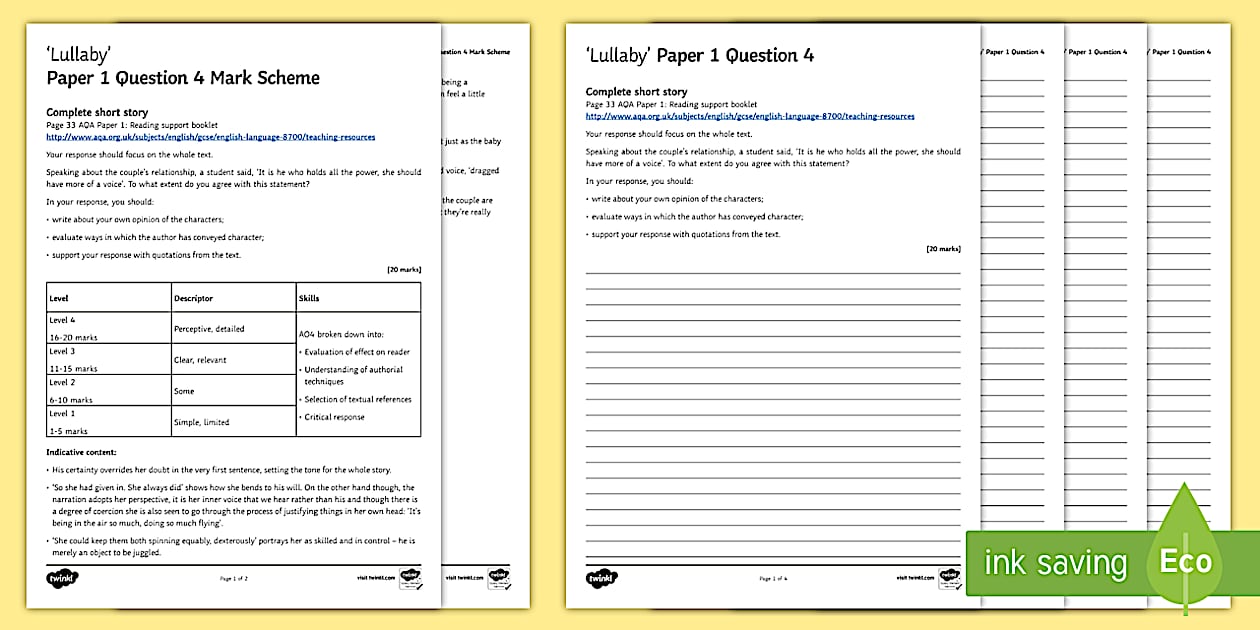 AQA English Language Paper 1 Question 4: Lullaby Extract