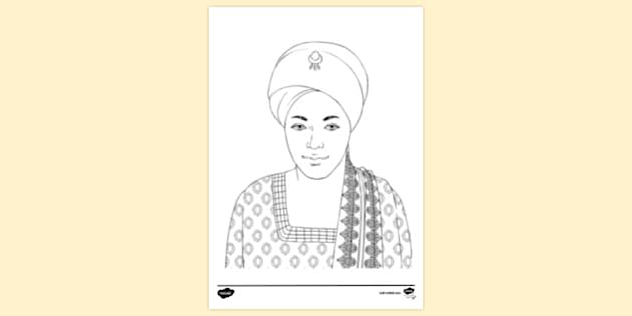 Sikh Woman with Turban Colouring | Colouring Sheet - Twinkl