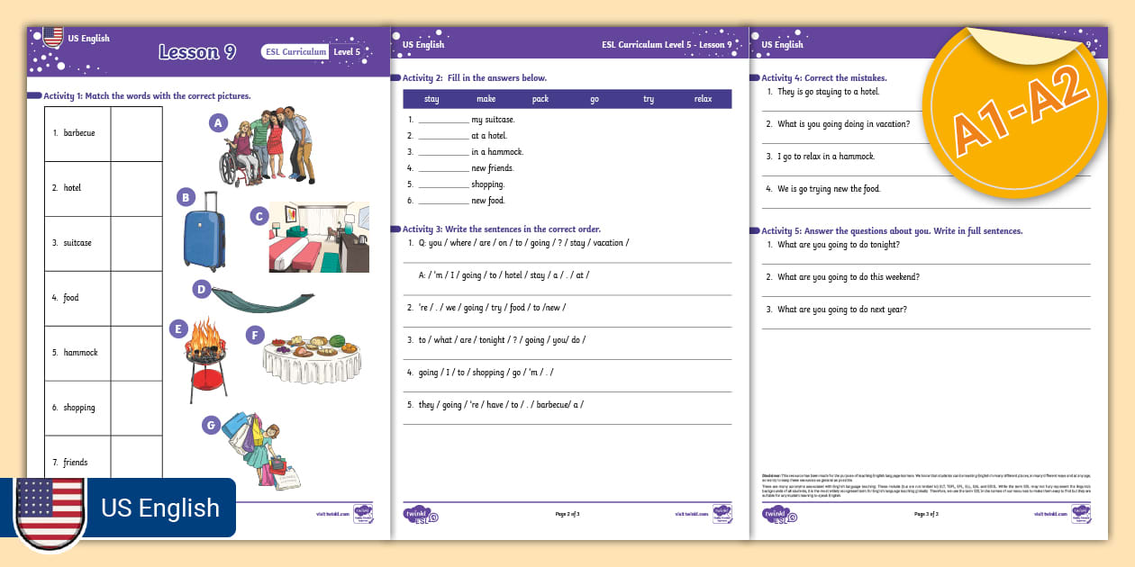 ESL Curriculum (US-English Version) Level 5 Lesson 9 Activity Sheet