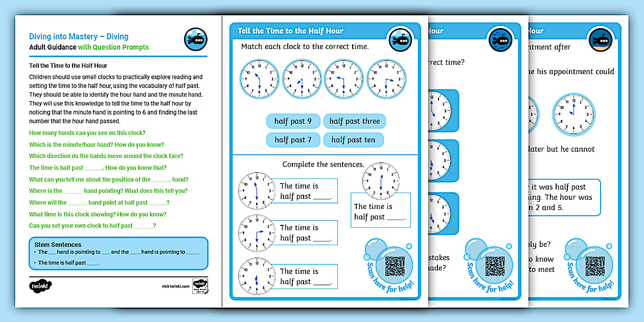 Year 1 DiM: Step 5 Tell the Time to the Half Hour - Twinkl