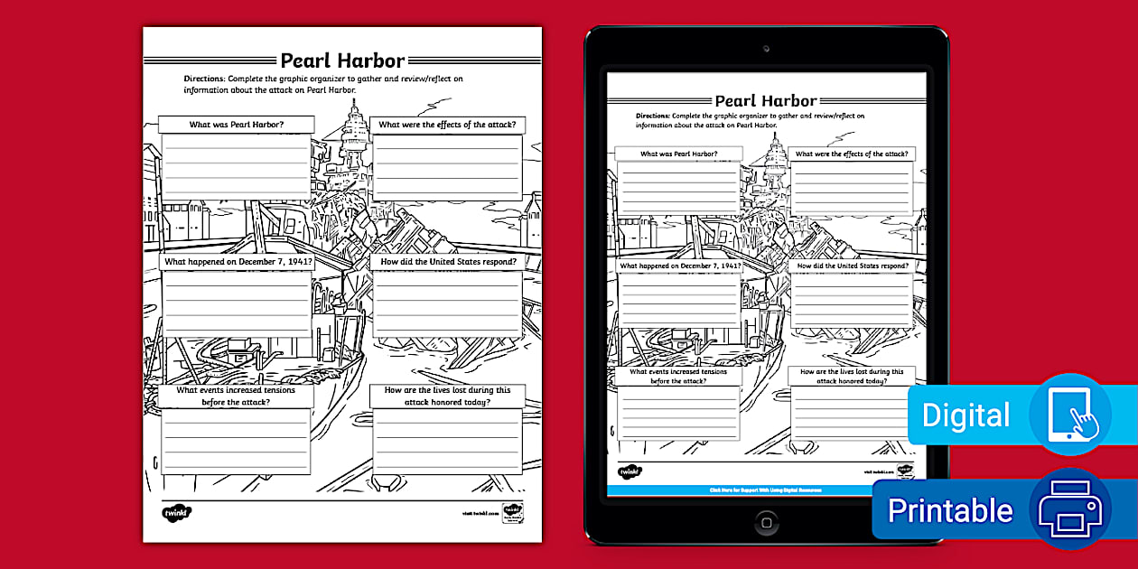 Pearl Harbor Graphic Organizer for 6th-8th Grade - Twinkl