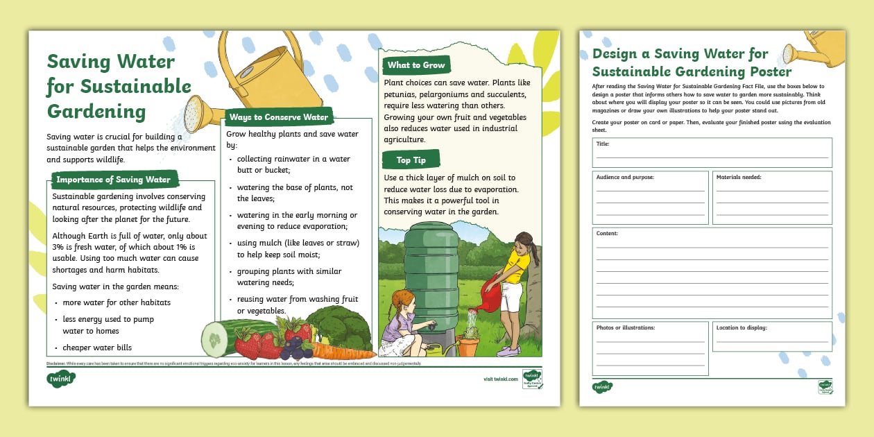 Saving Water for Sustainable Gardening Poster Activity Pack