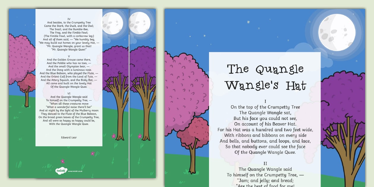 Black and White The Quangle Wangle's Hat Edward Lear Poem Print Out