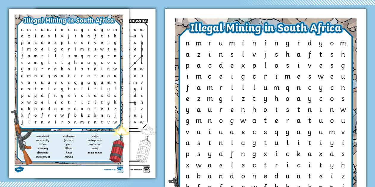 Illegal Mining in South Africa – Word Search - Twinkl