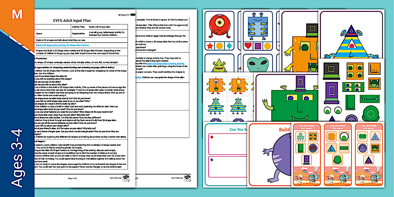 Kindergarten Build a 2D Shape Alien Adult Input Plan and Pack