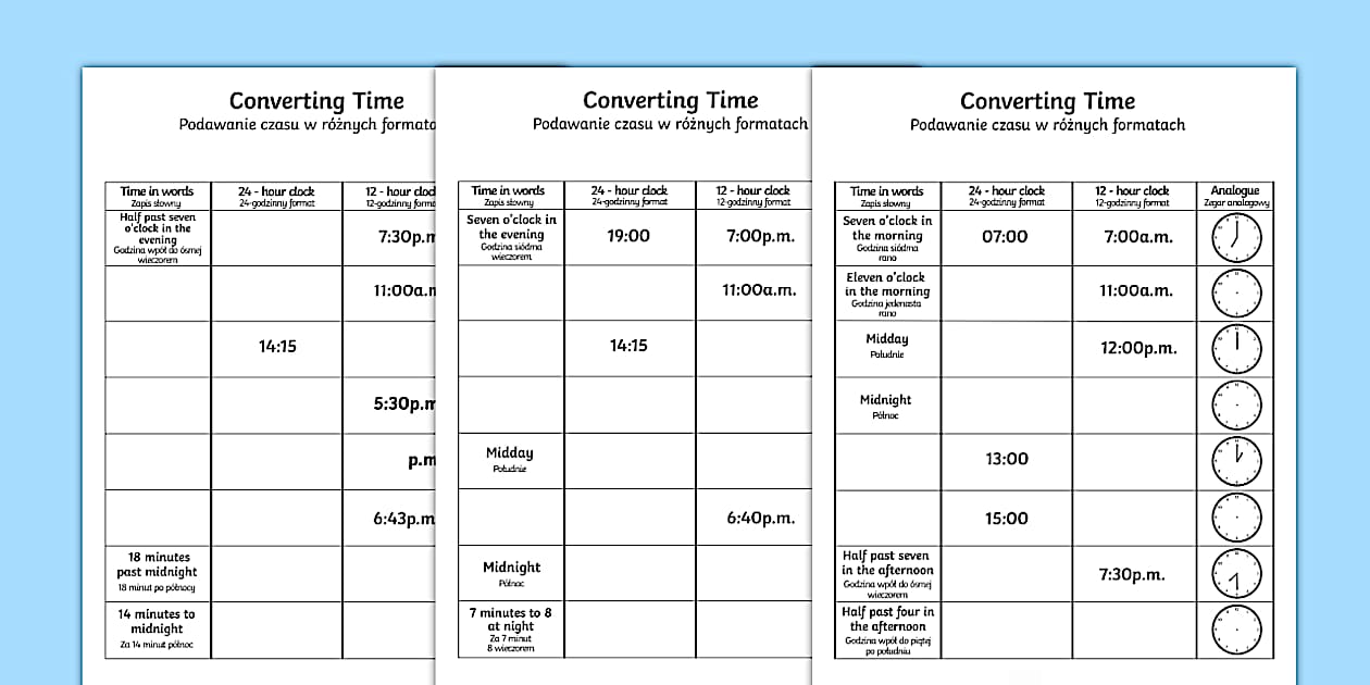 Converting Time Worksheet / Worksheet Polish Translation-Polish-translation