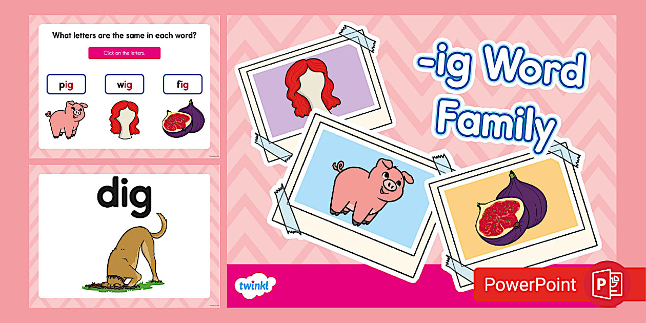 Word Families: -ig Words PowerPoint for K-2nd Grade - Twinkl