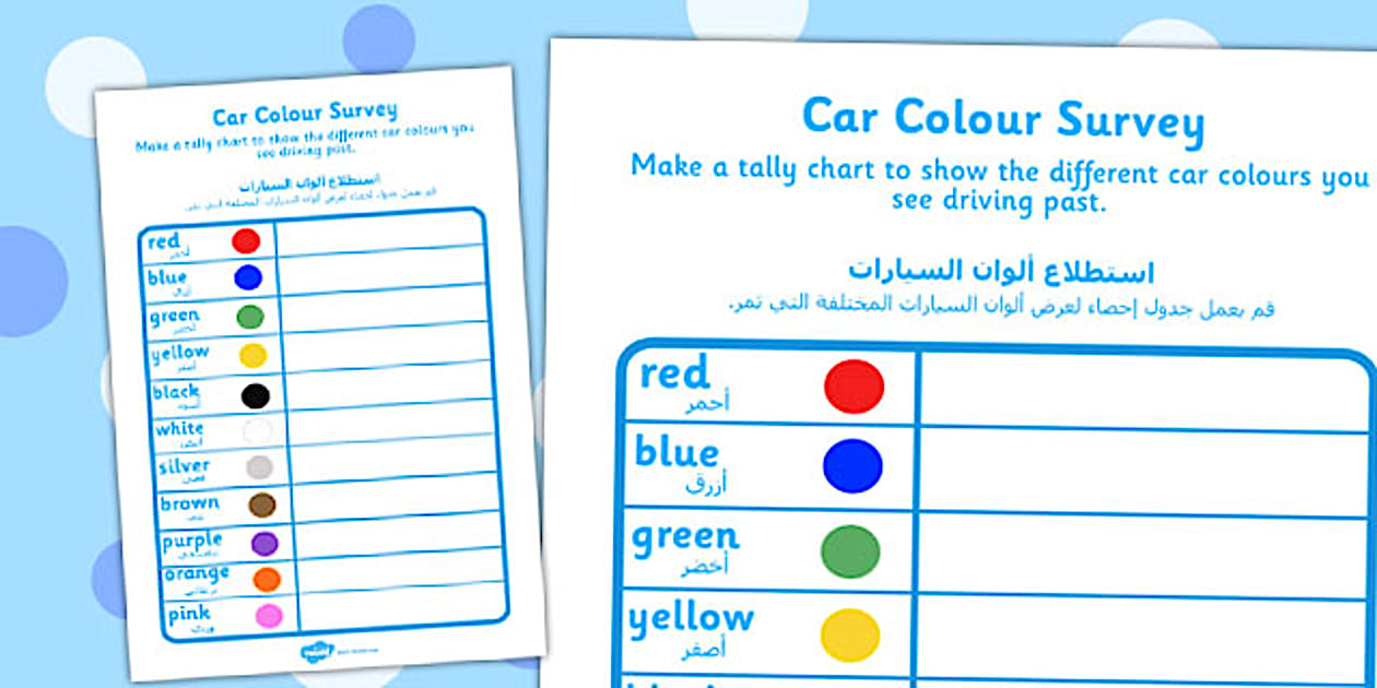 Car Colour Survey Arabic Translation (teacher made) - Twinkl