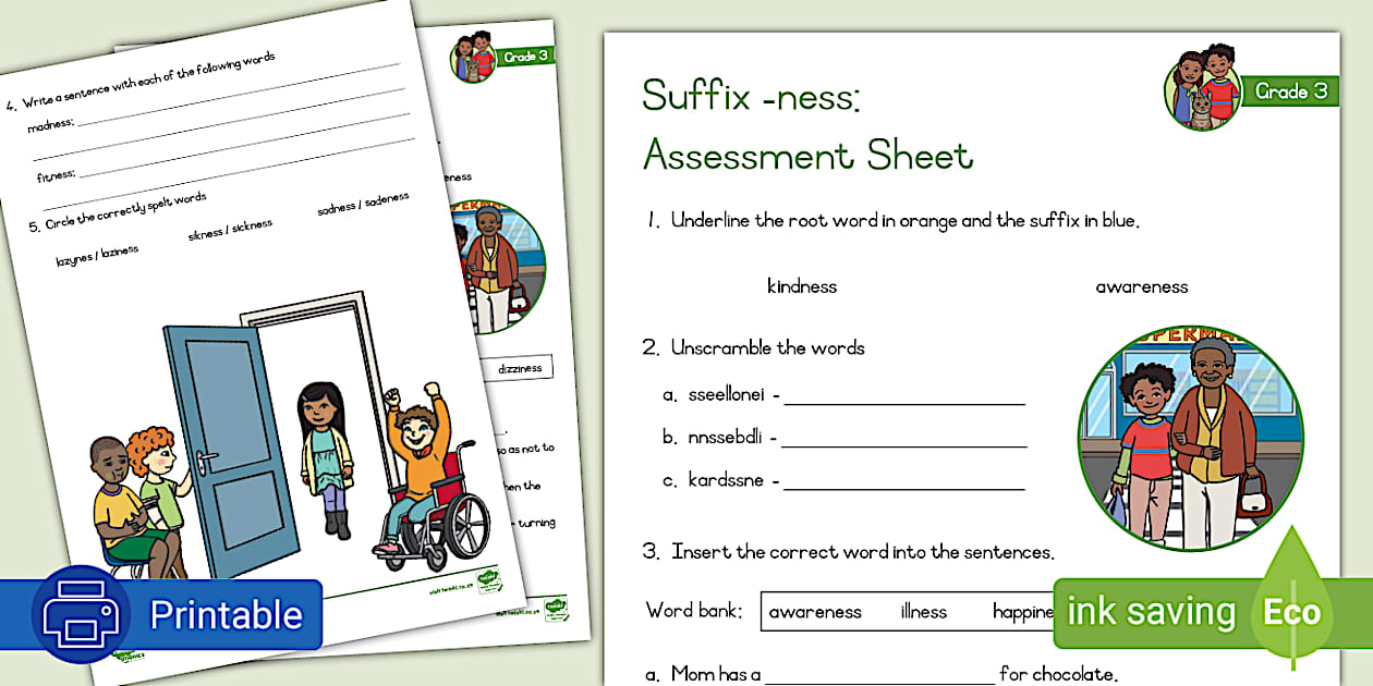 Suffix -ness Assessment Sheet (teacher made) - Twinkl