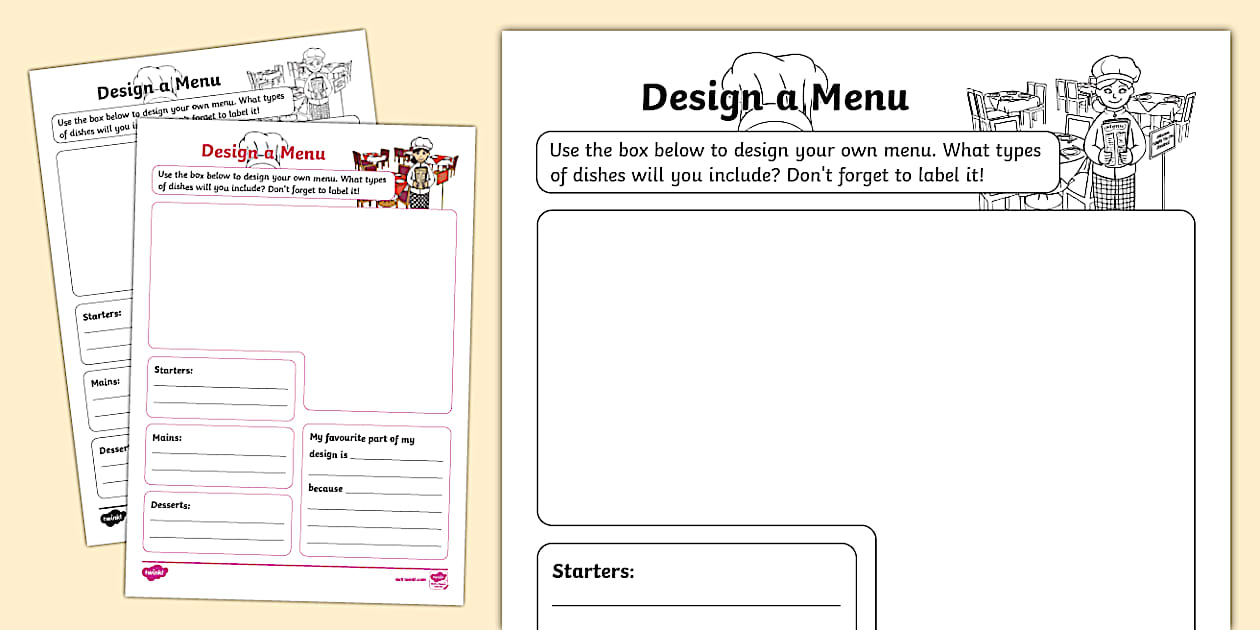 Design a Menu Worksheet (teacher made) - Twinkl