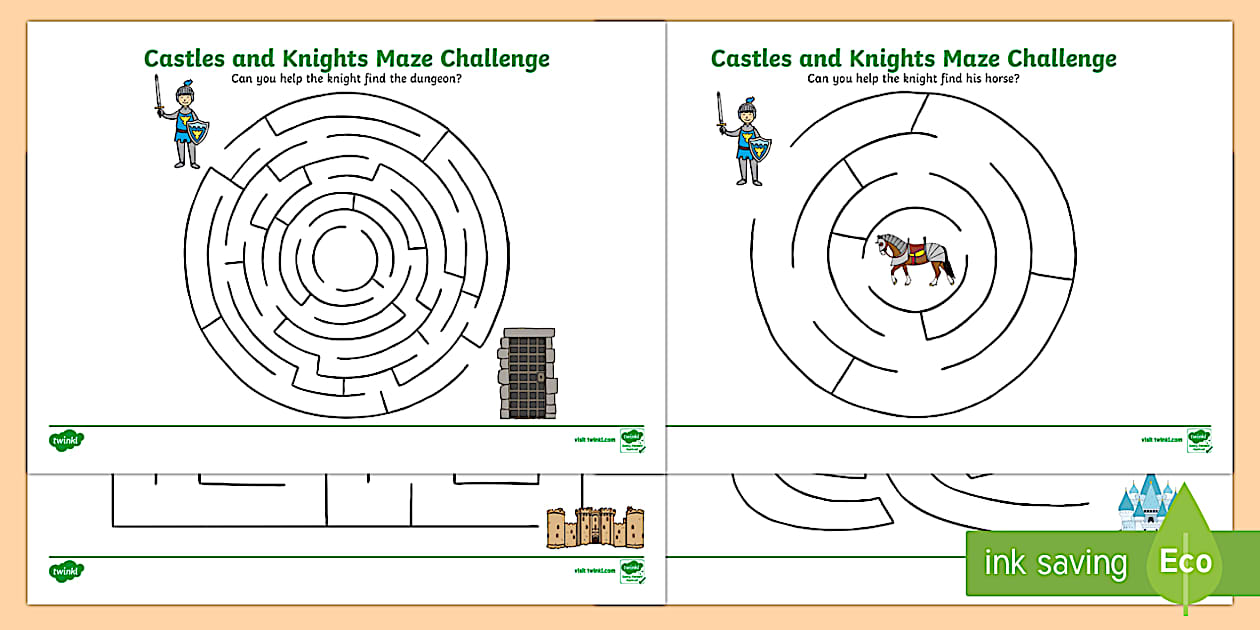 Castles and Knights Maze Worksheet / Worksheet - Twinkl