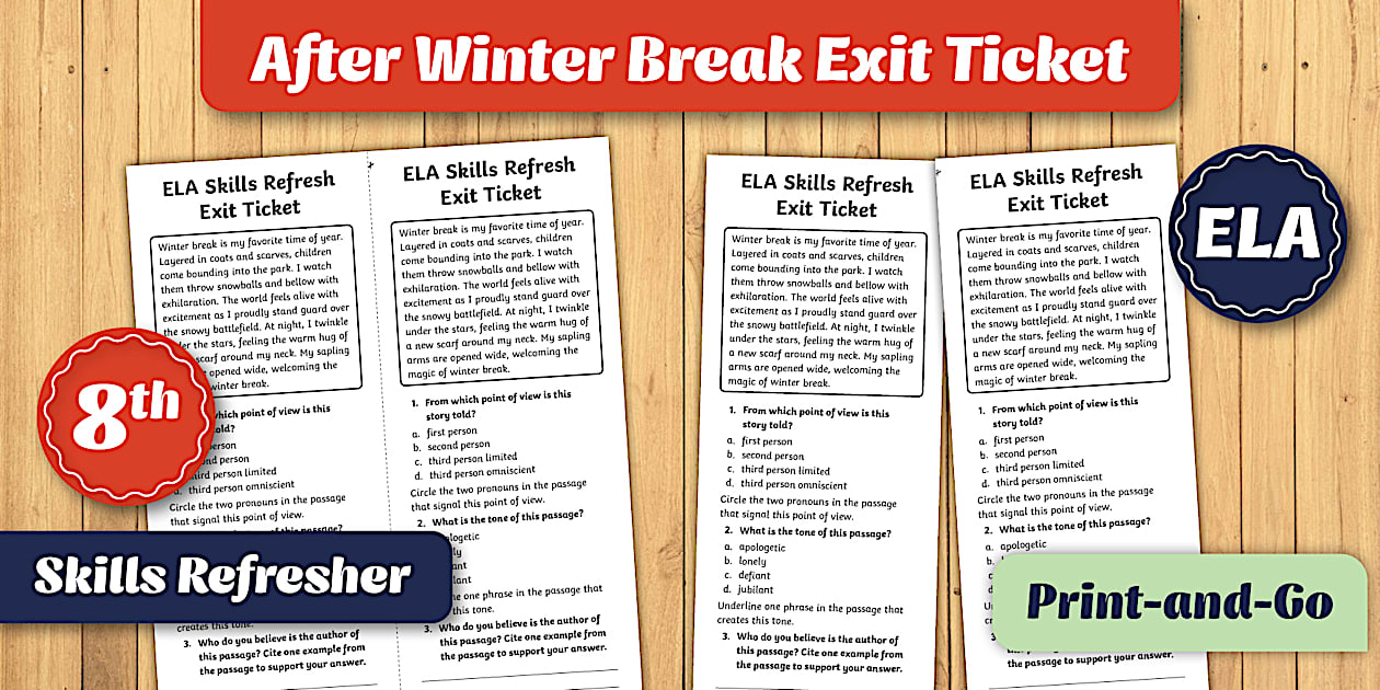 8th Gr. ELA After Winter Break Skills Refresh Exit Ticket