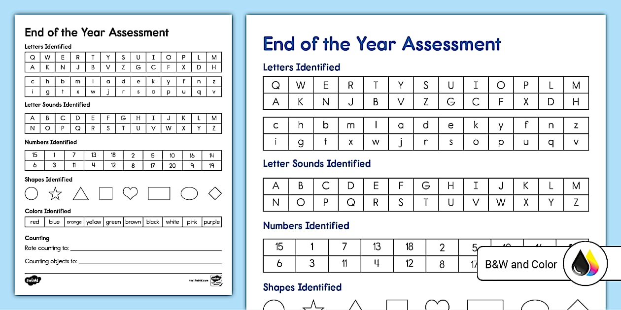 Editable Prekindergarten End of the Year Progress Assessment