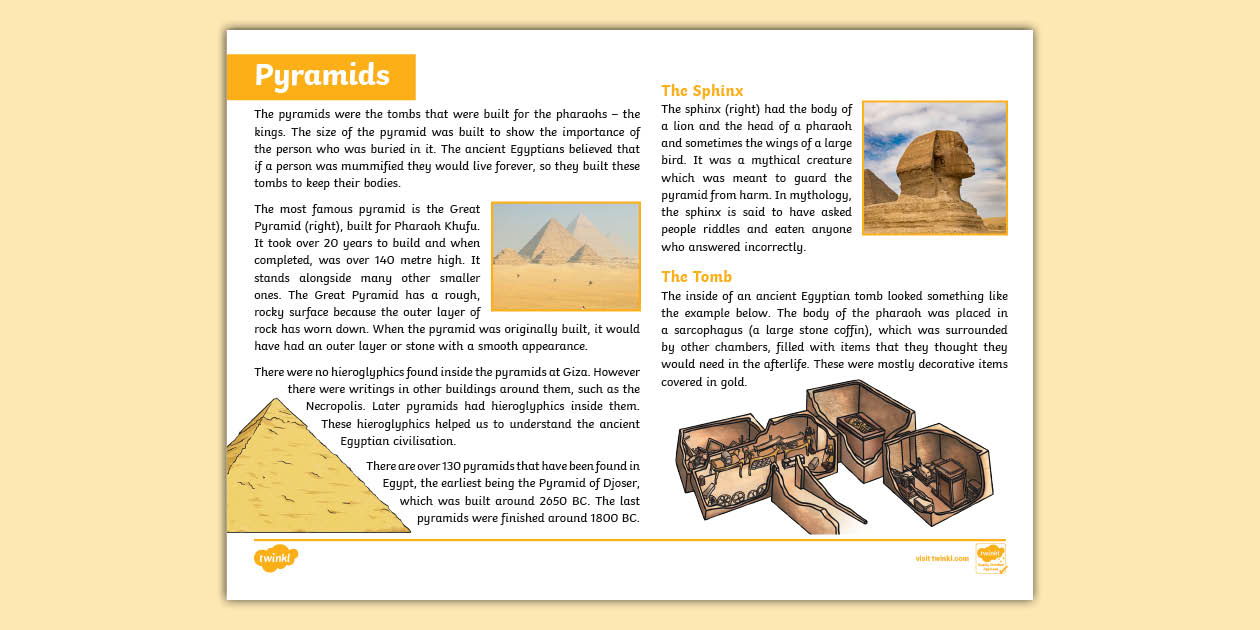 Egypt History for Kids - The Pyramids Information Print Out