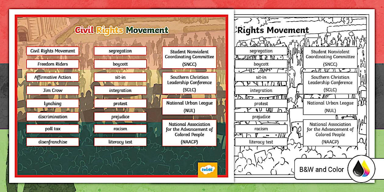 Civil Rights Movement Vocabulary Mat for 6th-8th Grade