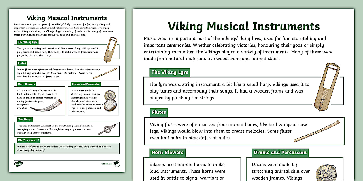 Viking Musical Instruments Fact File (teacher made) - Twinkl