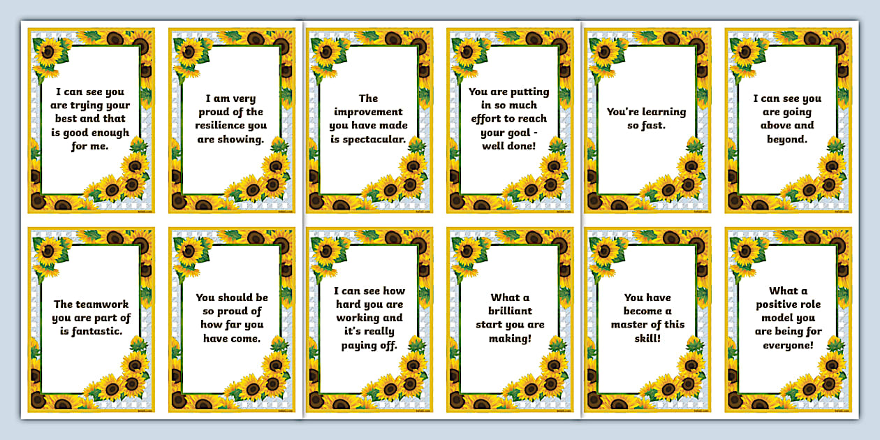 Sunflower-Themed Praise Cards (teacher made) - Twinkl
