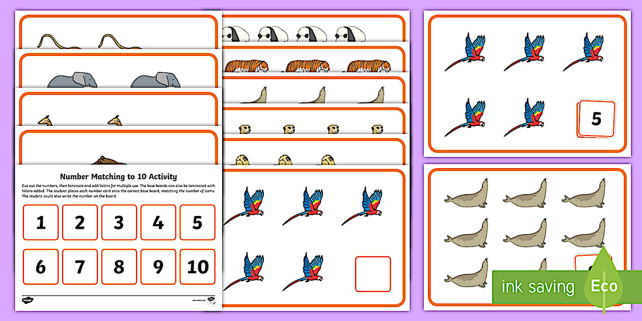 Workstation Pack: Zoo Animal Themed Number Matching to 10 Activity Pack