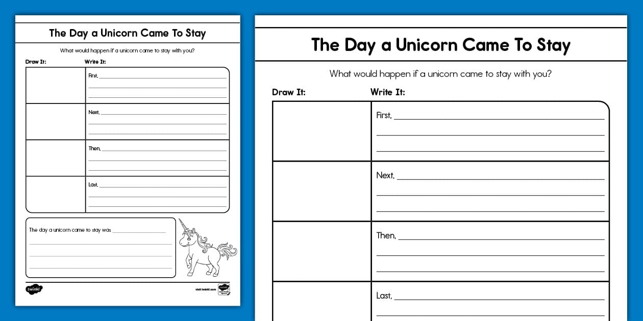 Kindergarten The Day a Unicorn Came To Stay Narrative Writing Prompt ...