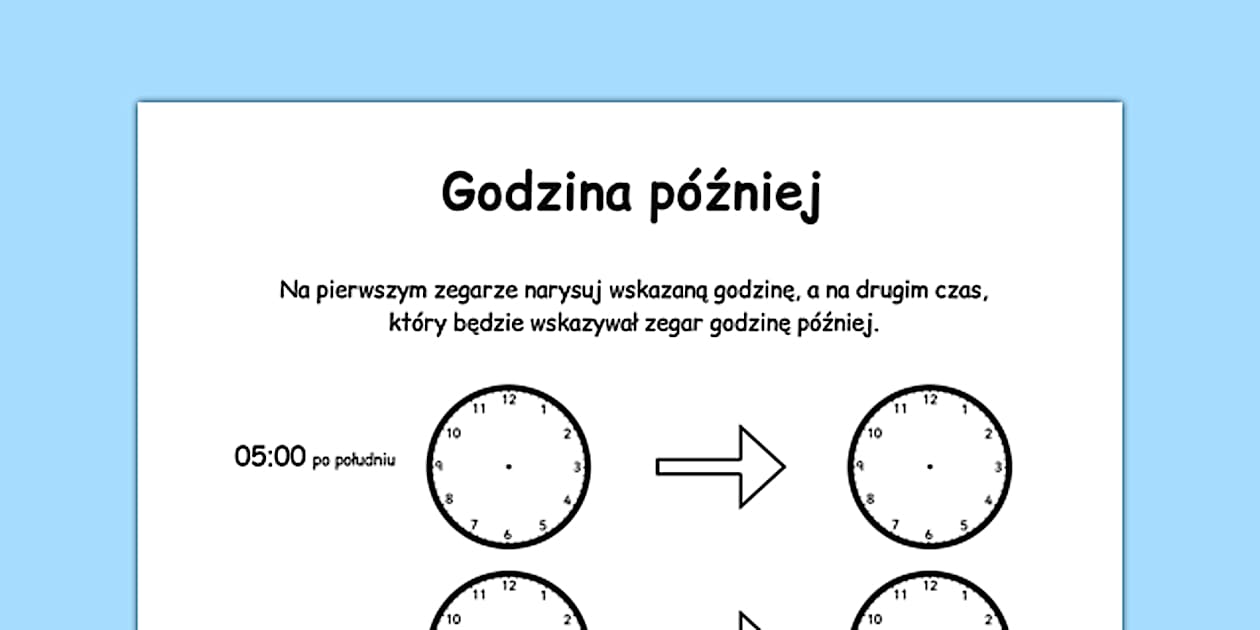 Higher Ability An Hour Later Worksheet Polish - Twinkl