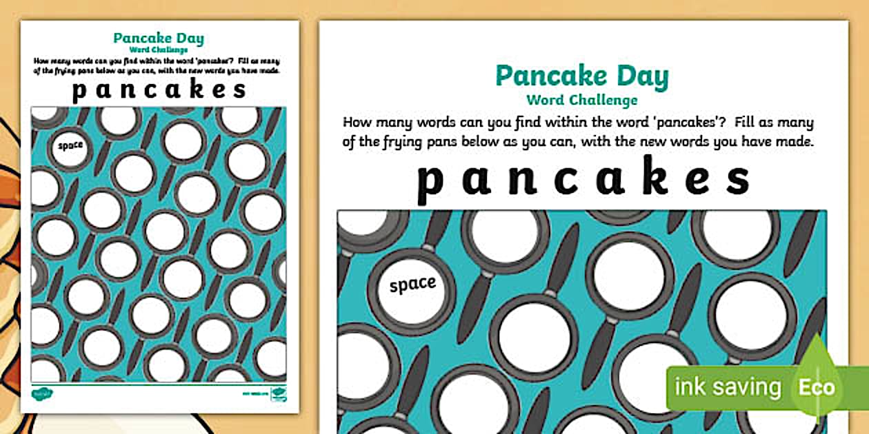 Pancake Day Word Challenge Worksheet / Worksheet - Twinkl