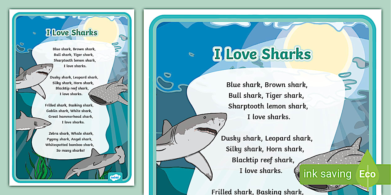 I Love Sharks Poem (teacher made) - Twinkl