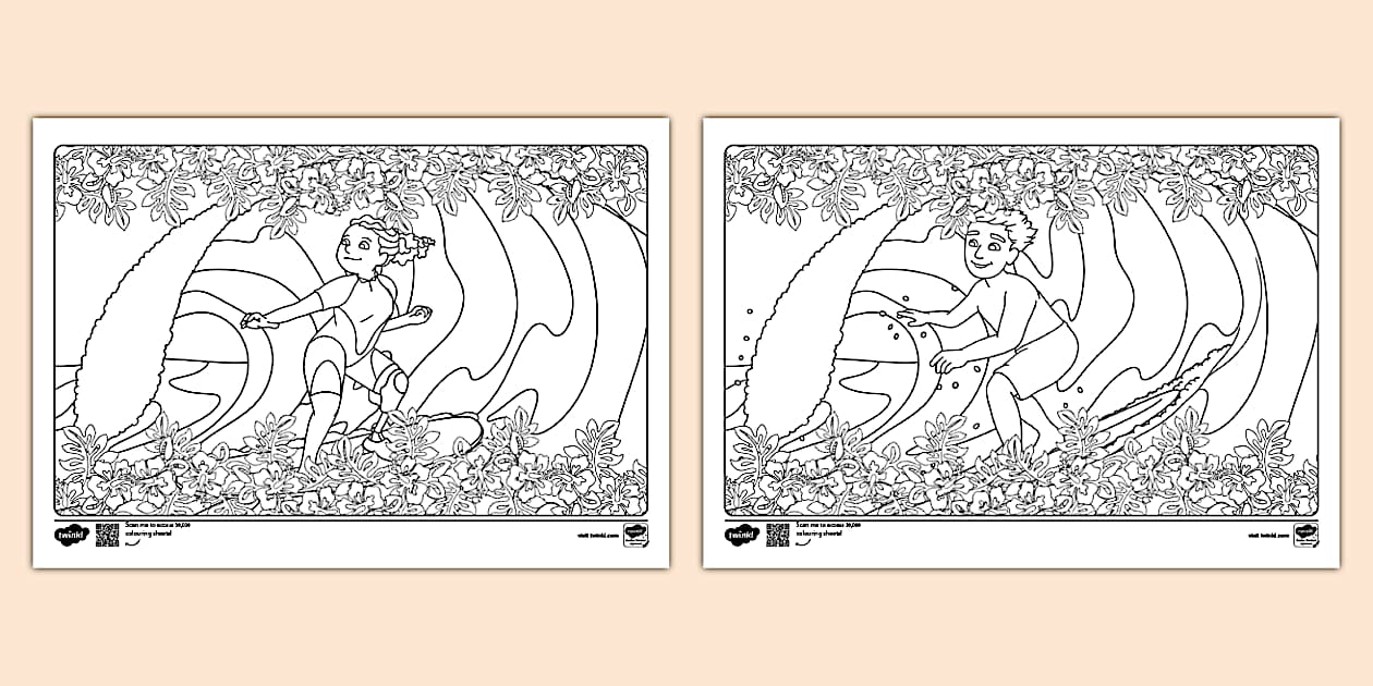 Hawaii Surf Colouring Sheet (Teacher-Made) - Twinkl
