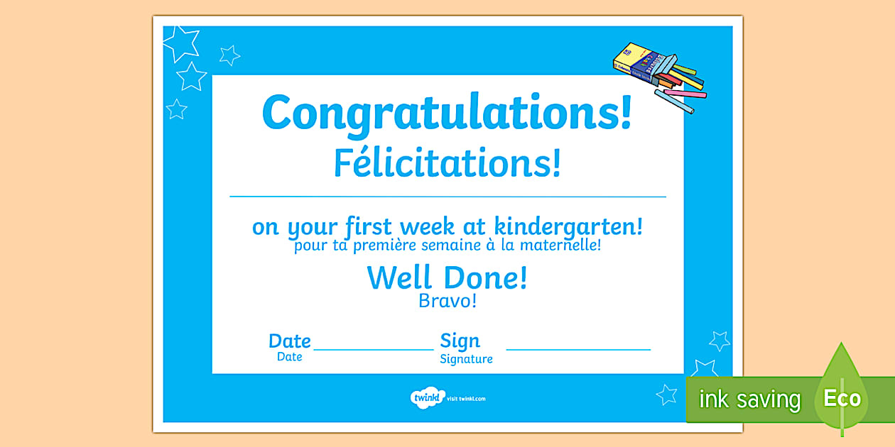 First Week Award Certificates - English/French - Twinkl