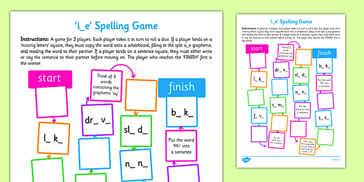 ie Spelling Board Game (teacher made) - Twinkl