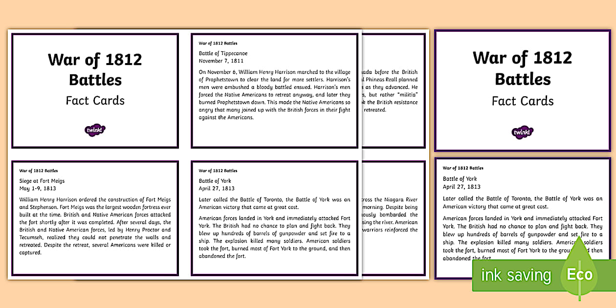 War of 1812 Fact Cards for 3rd-5th Grade (teacher made)