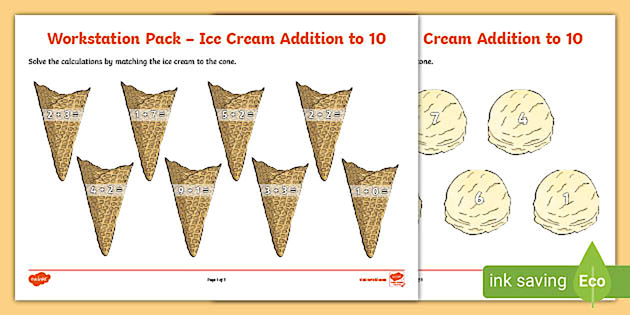 Workstation Pack – Ice Cream Addition to 10 - Twinkl